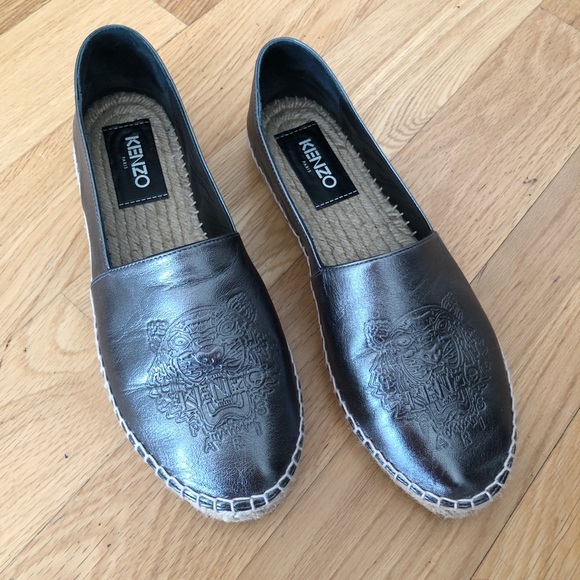 Kenzo | Shoes | Kenzo Leather Espadrille Flatsnewdark Silver 4 | Poshmark